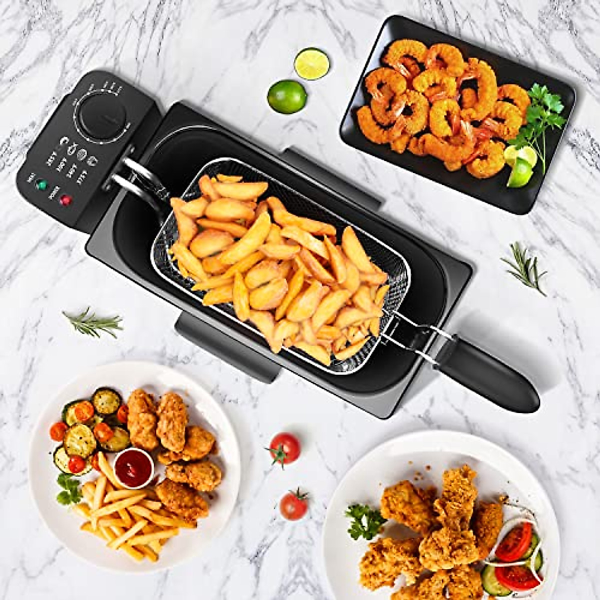 Aigostar Deep Fryer with Basket, 3L/3.2Qt Stainless Steel Electric Deep Fat Fryer with Temperature Limiter for Frying Chicken, Tempura, French Fries, Fish and Onion Rings,1650W, Silver