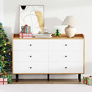 MAISONPEX Dresser for Bedroom with 6 Drawers and Metal Handle,Sturdy Frame Modern Bedroom Furniture, Chest of Drawers, White Dressers with Drawers for Closet Hallway, Living Room, Entryway