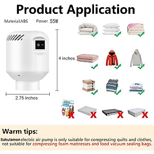 Sakulamon Electric Pump for Vacuum Storage Bags, 55W 4200 Pa Space Saver Vacuum Storage Bag Pump for Compression Clothing, Portable Vacuum Pump for Various Vacuum Sealer Bag (Storage Bag Not Included)