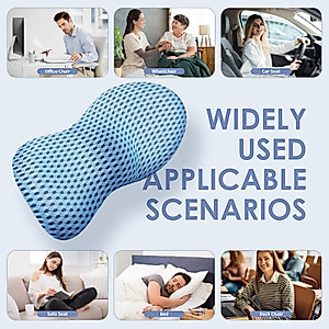 kasney Lumbar Support Pillow Ergonomic Memory Foam, Relieve Back Pain, CMFY Breathable & Detachable & Washable, Perfect for Office Chairs, Car Seats, Beds (Blue)