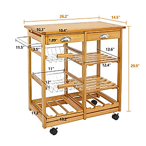 Nova Microdermabrasion Kitchen Island Cart with Storage, Rolling Side Table on Wheels with 2 Drawers, 3 Shelves, Lockable Casters for Dining Room, Bar