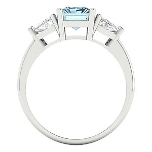 3.0ct Emerald cut 3 stone Solitaire Swiss blue Topaz Ideal Engagement Promise Anniversary Bridal Ring 18k White Gold 5.75