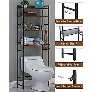 Kavonty Over The Toilet Storage Rack, 4-Tier Bathroom Space Saver with Adjustable Shelves,Freestanding Bathroom Organizer, Bathroom Organizer for Bathroom, Bathroom Toilet Rack,Rustic Brown