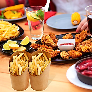 Disposable French Fries Holder 14 oz Take out Party Baking Supplies Waffle Paper Popcorn Sandwich Ice Cream Holder Cup Kraft Paper Container for Wedding Party Food Cones (Brown,100 Pieces)