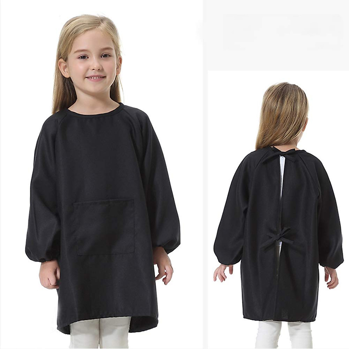 Kakalote Kids Art Smocks, Children Water Proof Artist Painting Aprons Long Sleeve with Pocket for Classroom,Kitchen, Community Event, Crafts & Art Painting Activity(Black,Size:M)