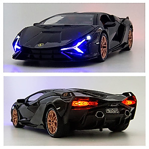 WAKAKAC Model Car Compatible for 1/24 Scale Sian FKP37 Toy Car Collectible Toy Vehicle Pull Back with Light and Sound Toy Car for Boys Adults Girl Gift(Black)