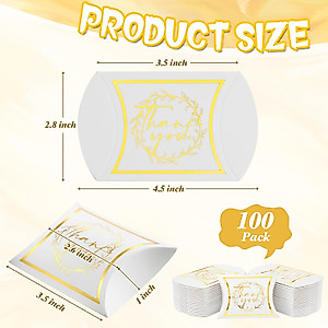 Tenceur 100 Pcs Thank You Pillow Boxes 3.5x2.4x1 Inch Wedding Favor Pillow Boxes Paper Thank You Gift Boxes for Favors Candy Treat Boxes for Wedding Birthday(White, Gold)
