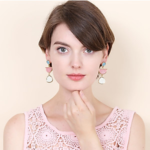 Multi Colorblock Geomtric Frame with Acrylic Gem Tear Drop Statement Earrings