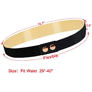 Women Elastic Mirror Metal Waist Belt Metallic Waistband,Golden, One Size