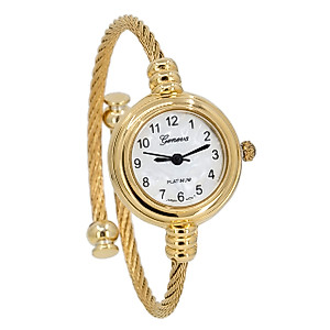 Blekon Original Elegant 23mm Round Analog Display Watch for Women with Arabic Numerals and Cable Cuff Bangle