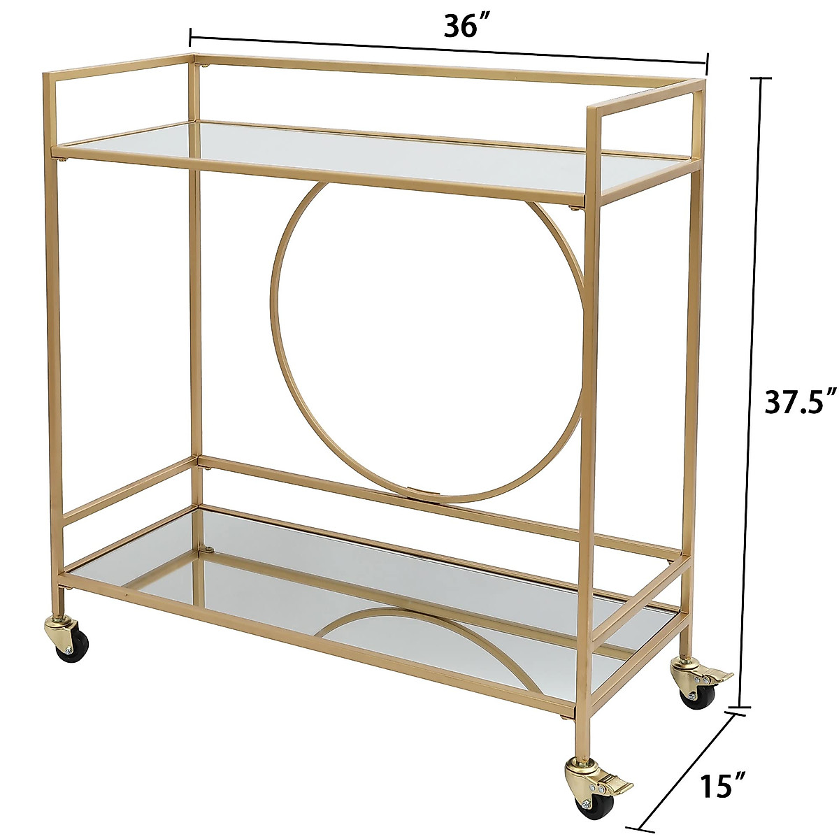 RiteSune Gold Mirror Rolling Serving Bar Cart on Lockable Wheels, Wine Drink Liquor Cart Stand for Home Kitchen Storage, Living Room, Club Party, Christmas, New Year
