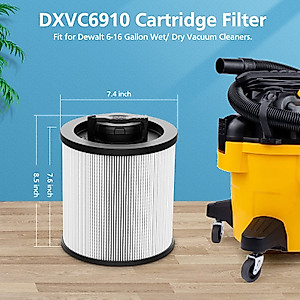 DXVC6910 Cartridge Filter Replacement for DEWALT Wet/Dry Vac Vacuum Cleaner 6-16 Gallon Filter Compatible with DeWalt DXV06P DXV09P DXV10P DXV10PL DXV10SA DXV12P DXV14P DXV16P 2 Pack