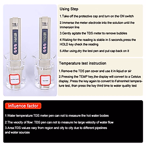 TDS Meter, Water Quality Tester Filter Pen, Accuracy Testing Water Quality for Drinking Water Purity Test, Swimming Pools, Aquariums, Etc.