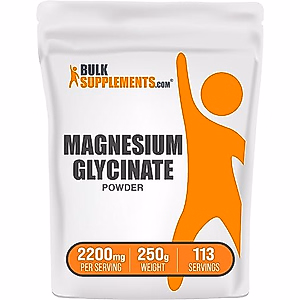 BulkSupplements.com Magnesium Glycinate Powder - Magnesium Bisglycinate, Magnesium Supplement, Magnesium Glycinate 400mg - Pure Magnesium Glycinate - 2200mg per Serving, 250g (8.8 oz)