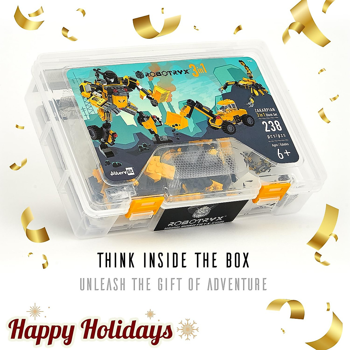 JITTERYGIT Robot Building Toy Gift for Boys, Perfect STEM Gift for Builders Ages 6, 7, 8, 9, and 10 Year Olds, Yellow Zakarpian (238 Pcs) Robotryx