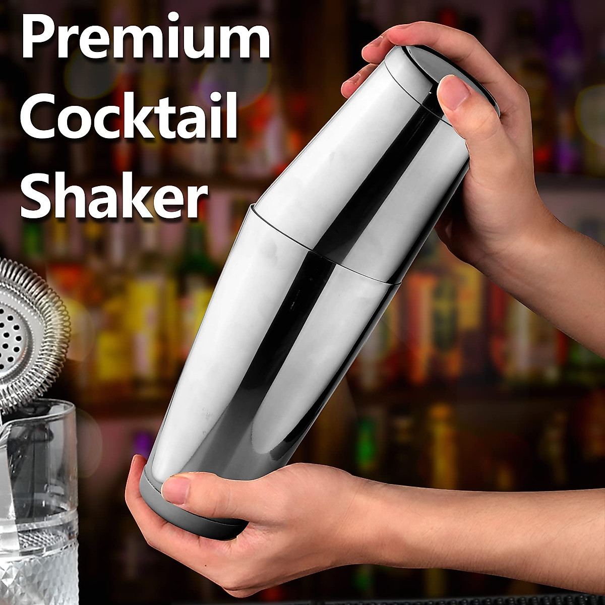 Stainless Steel Cocktail Shaker - 2 Piece 18oz & 28oz Boston Cocktail Shaker Bar Shaker Set Martini Shaker Set Bartender Shakers for Bartending - Silver 6 Pack