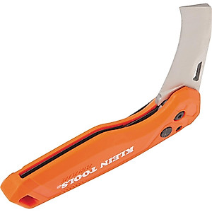 Klein Tools 44321 Folding Utility Pocket Knife, Compact EDC with Hawkbill Knife Blade, Button Lock, Pocket Clip, and Tether Hole