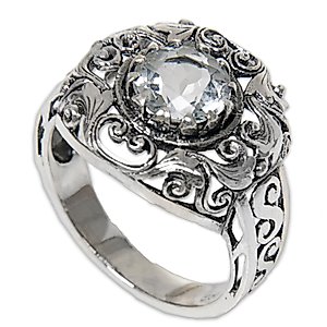 NOVICA Artisan Handmade Blue Topaz Cocktail Ring .925 Sterling Silver Indonesia Single Stone Gemstone Birthstone 'Blue Dream'
