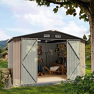 Aoxun 8' x 10' Metal Outdoor Storage Shed, Steel Utility Tool Shed Storage House with Door & Lock, Metal Sheds Outdoor Storage for Backyard Garden Patio Lawn Brown