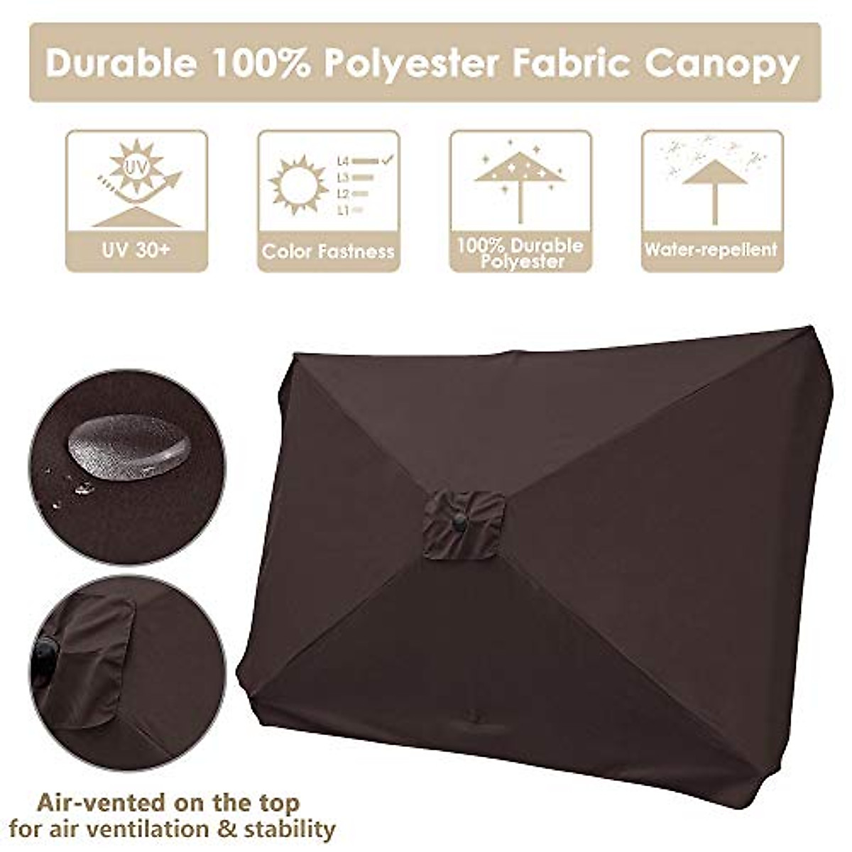 Yescom 10x6.5ft (2x3m) Rectangle Aluminum Outdoor Patio Umbrella with Valance Sunshade Crank Tilt Garden Dark Brown