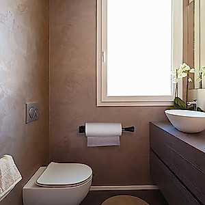 RQYIXI Paper Towel Holder Under Cabinet One Hand Operable Wall Mount Stainless Steel Paper Towel Holder with Damping Effect Bend-Resistant Drilled for Kitchen Bathroom Garage RV, Black