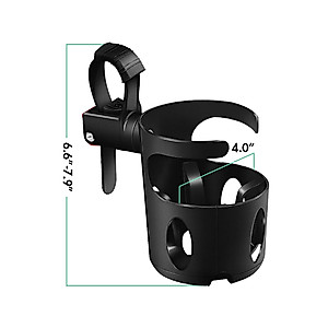 AULLY PARK Universal Drink Cup Holder Adapter, 360° Rotation Handle Bar Mount for Baby Strollers, Wheelchairs, Bikes, luggages (Black)