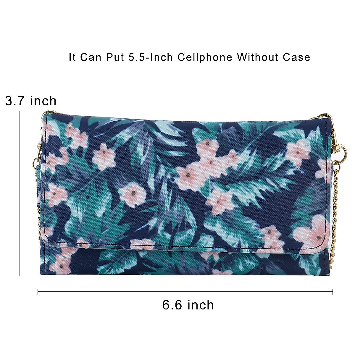 Women Minimalism Wallet 5.5 Inch Phone Clutch Holder Card Organizer Travel Bohemian Ladies Purse with Wrist Strap and Chain (Dark Green)