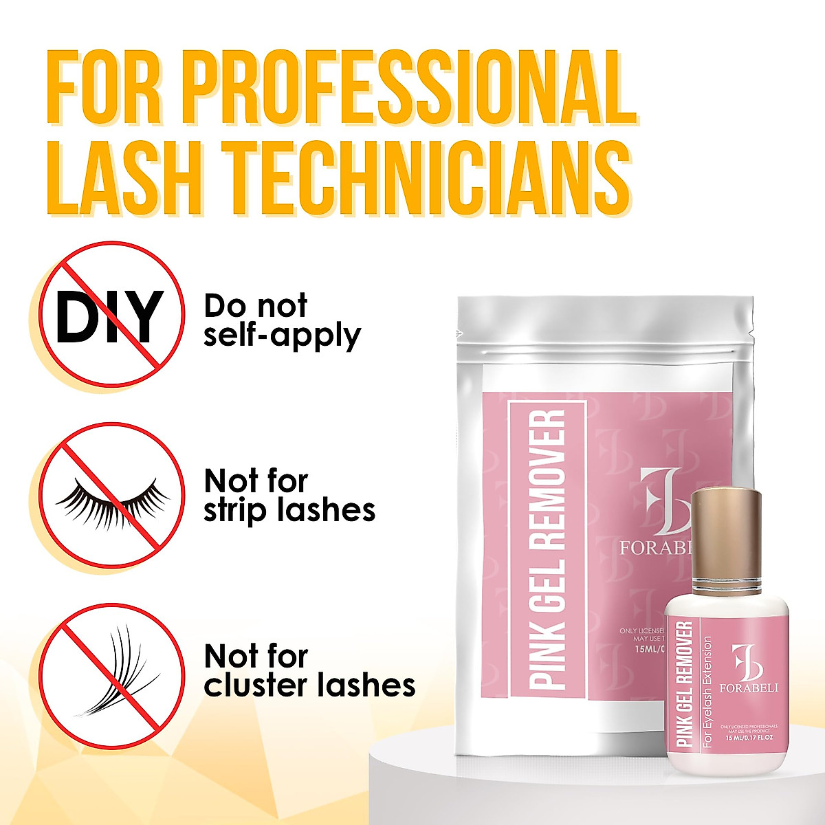 Forabeli Pink Gel Lash Remover for Eyelash Extensions, 15ml, Safe and Gentle Formula, Easy to Apply, Versatile and Efficient