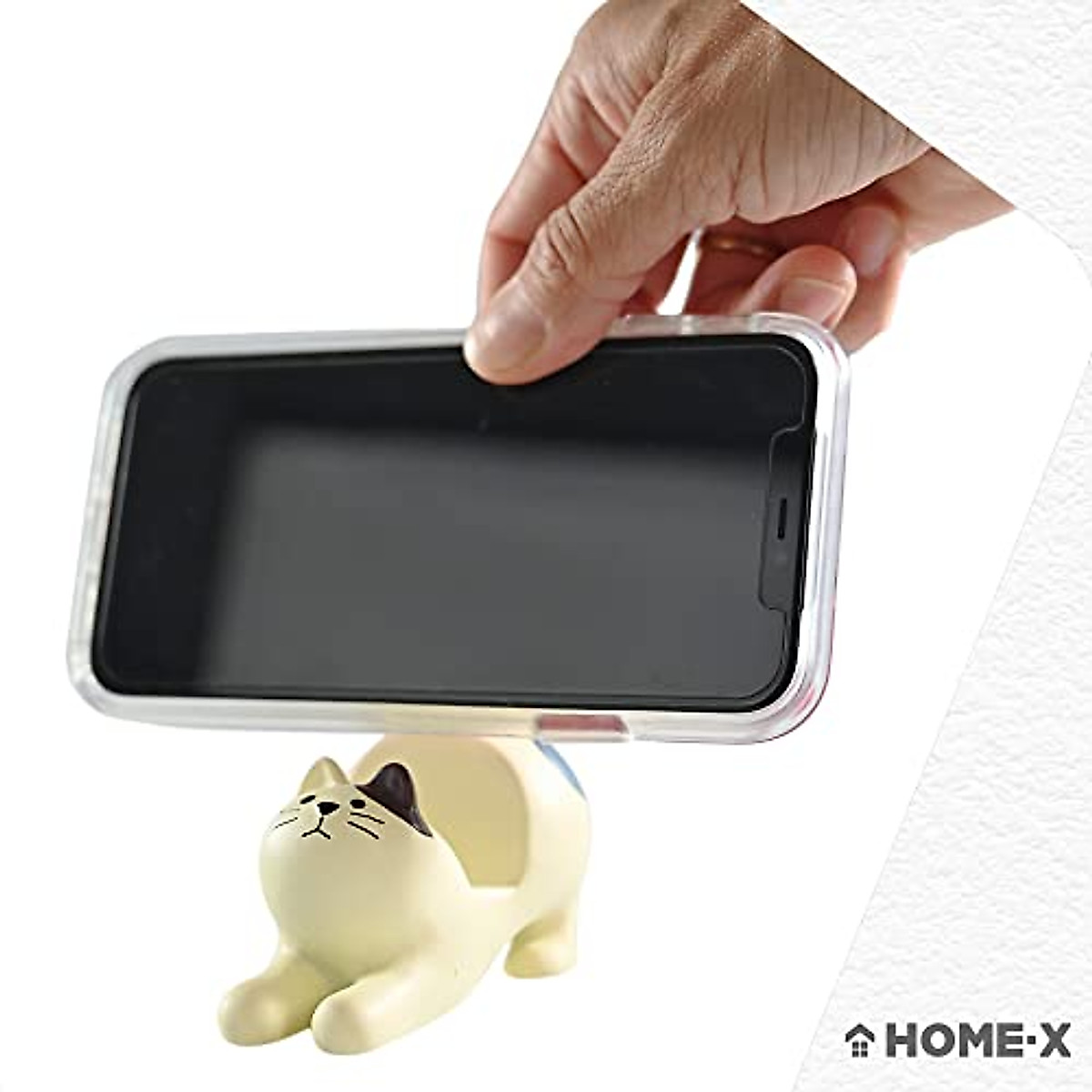 Home-X Cat Phone Stand, Cute Desktop Smartphone Holder, Vertical or Horizontal, Universal Cell-Phone Stand, Cream with Spots