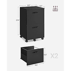 VASAGLE 2-Drawer Rolling File Cabinet, Filing Cabinet for Home Office, Printer Stand, for A4, Letter-Size Files, Hanging File Folders, Industrial, Matte Black UOFC040B16