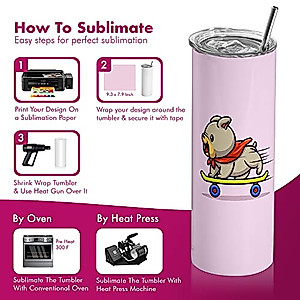 Sublimation Tumblers Blank 20 oz 4 Pack; Skinny White Tumblers Bulk with Lid, Straw, Brush and Wraps; Stainless Steel Double Wall Insulated Water Coffee Tumbler with Sublimation Coating; Gift Boxed