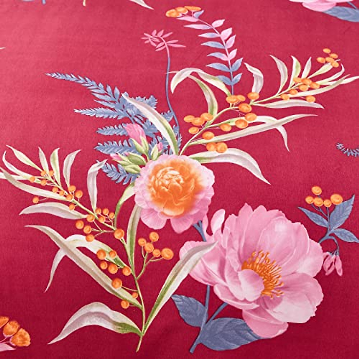 YFISAN Floral Duvet Cover Set King Red Flower Comforter Cover Set King 104"x90" Burgundy Lightweight Soft 3 Pieces Breathable Bedding Set (No Comforter Included，Rwd Flower, King)