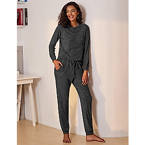 Ekouaer Womens Pajamas Set Long Sleeve Loungewear Soft Lounge Set Joggers with Pockets,Medium,Dark Grey