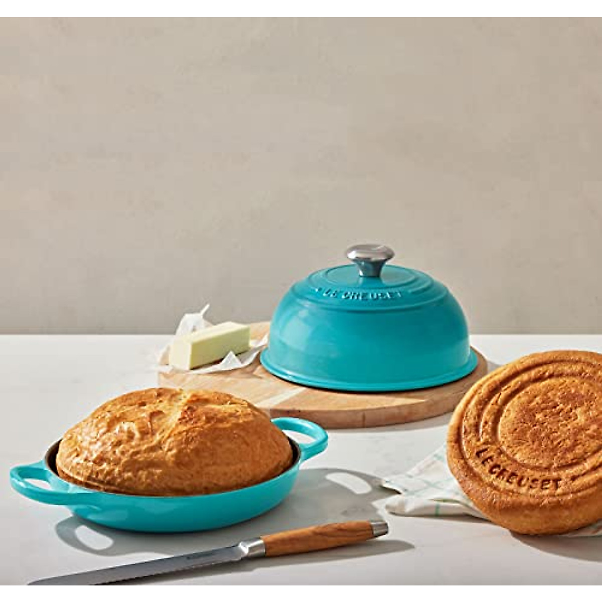 Le Creuset 9 1/2 in. Bread Oven Enameled Cast-iron Bundle with Oil & Vinegar Set and Spoon Rest - Caribbean