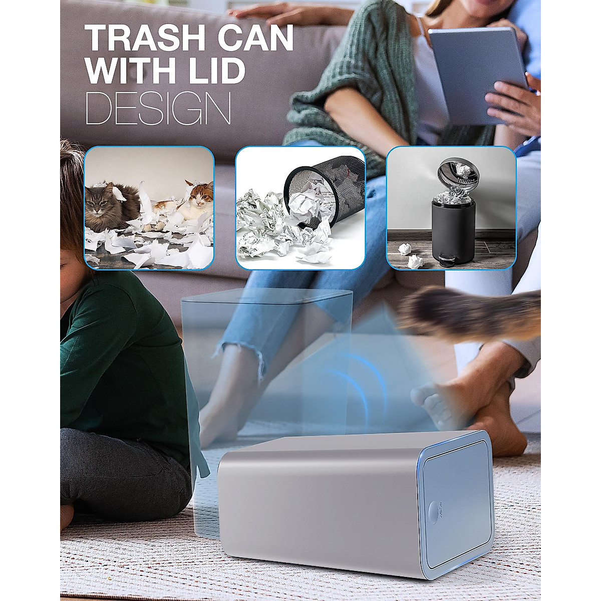 ITCPRL Bathroom Trash Can with Lid, 2 Pack 4 Gallons/15 Liters Garbage Can with Pop-Up Lid, Small Plastic Trash Can, Slim Trash Bin Waste Basket for Bathroom, Bedroom, Office, Living Room(Grey)