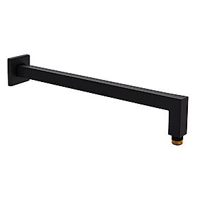 Aquaiaw Square Shower Arm and Anti-Scratch O-Ring Flange, 16 inch, Solid Brass, Soldered 90 Degree Drop, Both Soldered 1/2 NPT Tapered Threads, Wall Rain Shower Head Extension Arm (Matte Black)
