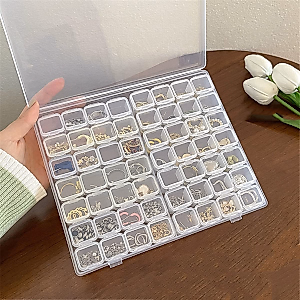 Typutomi 56 Grids Storage Box, Clear Plastic Diamond Painting Embroidery Box Beads Storage Container Jewelry Case for Beads, Jewelry, Tools, Pill and DIY Crafts(8.26x2.91in)