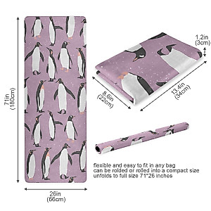 Qilmy Purple Penguin Yoga Mat Non Slip - Extra Long Thin Exercise Mats - 1 mm Thick High Density Padding Mat for Men & Women Stretching & Toning Workouts