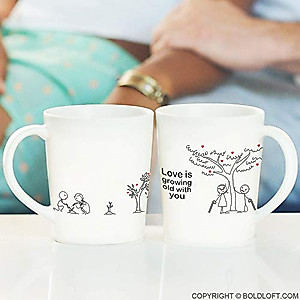 BoldLoft Grow Old with You Couples Coffee Mugs-Couple Gifts for Anniversary Wedding Engagement Valentines Day Ceramic Gifts for Boyfriend Girlfriend Bride and Groom Gifts Mug Gift Set for Him and Her