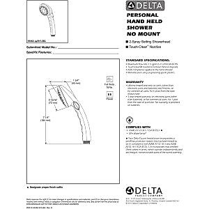 Delta Faucet 2-Spray Touch-Clean Hand Held Shower Head, White 59462-WHB15-BG, 0.5
