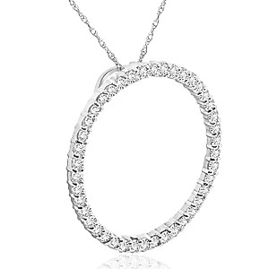 Pompeii3 14k White or Yellow Gold 1 Ct T.W. Circle Natural Diamond Round-Cut Pendant With 18" 14k Gold Chain Necklace Women's
