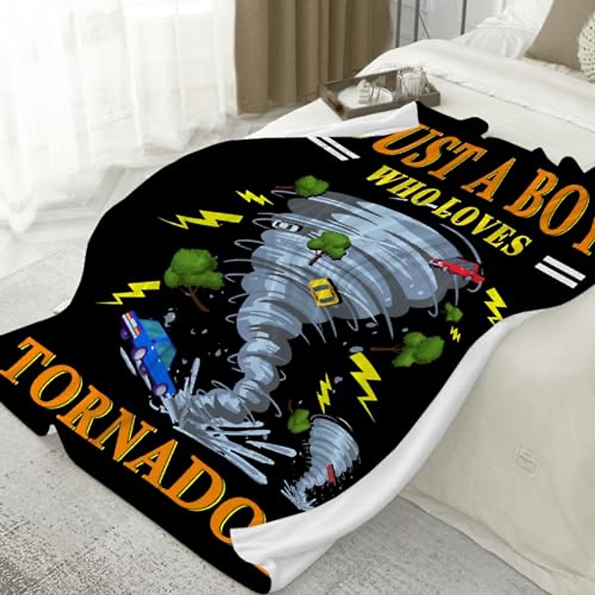 Just A Boy Who Loves Tornado Blanket Best Gifts Super Soft Premium Flannel Throw Blanket, Warm Plush Perfect for Sofa Bed Camping Blankets All Season Use (50" L X 40" W)