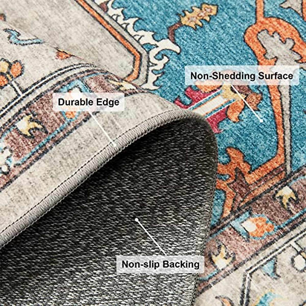 3x5 Area Rug for Living Room Bedroom: Large Washable Rug with Non-Slip Backing Non-Shedding Stain Resistant, Farmhouse Rug, Carpet for Dining Room Nursery Home Office Indoor Grey/Teal