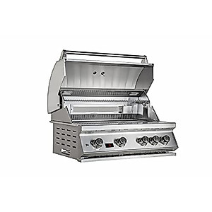 Bonfire 34-inch 4 Burner Built-in Propane Gas Grill with Rear Infrared Burner and Rotisserie Kit for Outdoor Kitchen BBQ Island, 304 Stainless Steel, CBB4-LP