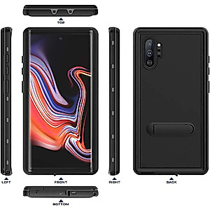 Waterproof Case for Samsung Galaxy Note 10 Plus, Military Grade Drop Tested,Snowproof Shockproof DirtProof Full Sealed Underwater Protective Cover Case with Kickstand (Black) (Black)
