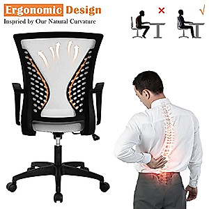 CL.Store Ergonomic Office Chair Home Desk Mesh Computer with Lumbar Support Armrest Modern Executive Rolling Swivel Task Work Mid Back Adjustable (White), MC-GF411-White