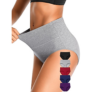 OLIKEME Womens High Waisted Underwear Cotton Tummy Control Stretch Panties Postpartum Soft Ladies Briefs 5 Pack (Multi, L)
