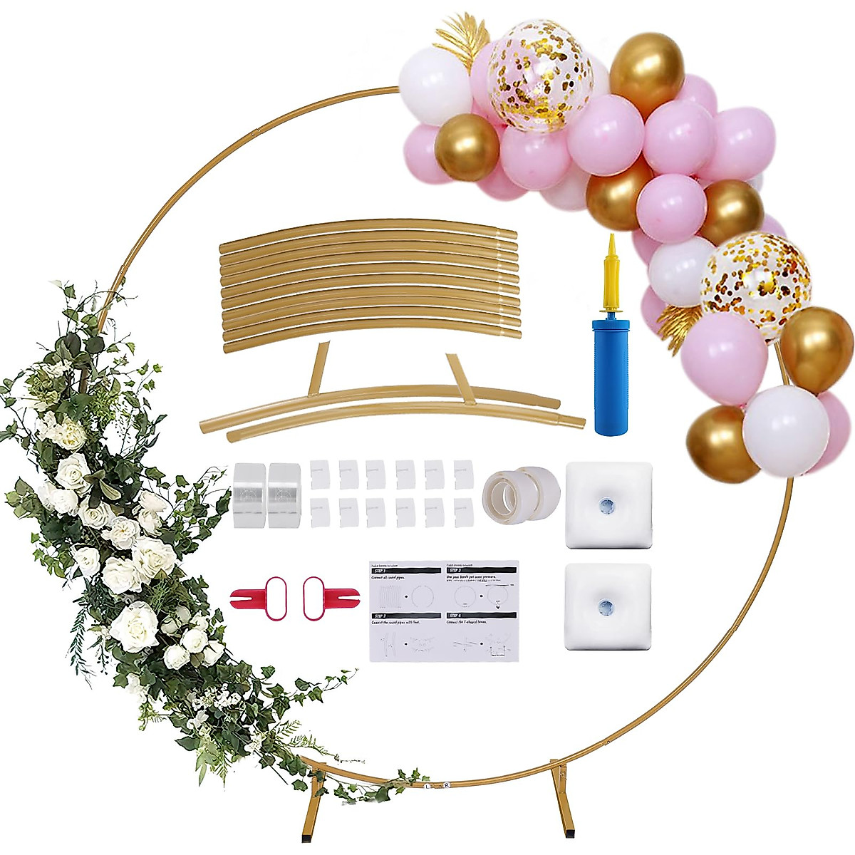 6.6Ft Round Balloon Arch Stand Kit Wedding Arches For Ceremony Circle Backdrop Stand For Parties Wedding Birthday Decoration With Two Water Bags (Gold)