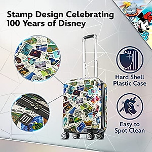 FUL Disney 100 22 Inch Carry On Rolling Luggage, 100 Years of Disney Stamps Hardshell Suitcase with Spinner Wheels, Multi