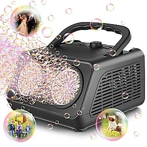 Zerhunt Bubble Machine| 20000+ Bubbles Per Minute Bubble Machine Blaster for Kids| Electric Bubble Blower Maker Operated by Plugin or Batteries| Bubble Toys for Indoor Outdoor Birthday Party（Black）